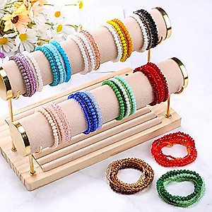 Junkin 60 Pcs Bohemian Multi Layer Crystal Beaded Stacking Statement Bracelets for Women Stretchy Strand Crystal Bead Bracelets Versatile Slip on Stackable Shiny Bead Bracelets Pack
