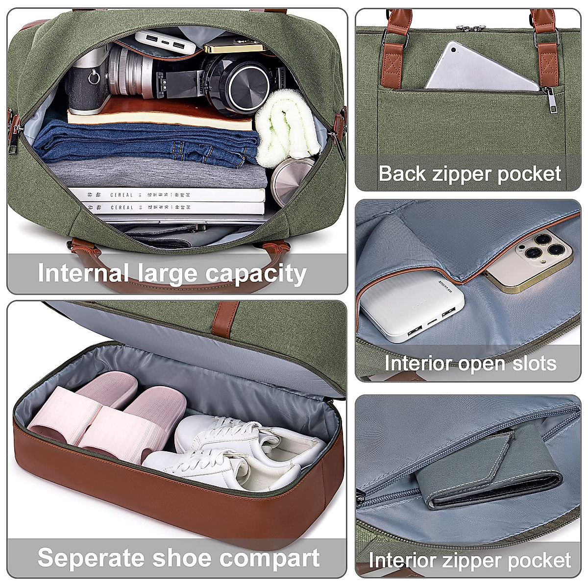 Bluboon Women Ladies Carry-on Tote Weekender Bag with Shoe Compartment, Canvas Overnight Travel Duffle Bag in Trolly Handle