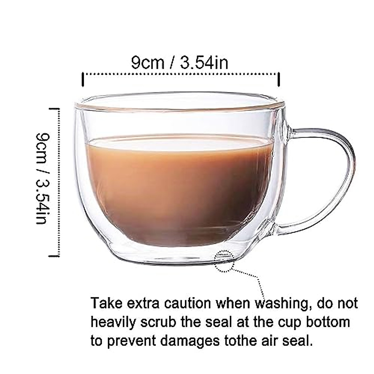 BOQO Glass Coffee Cups Set of 4,Double Walled Insulated Drinking Glass Coffee Mugs with Handle,Perfect for Latte, Cappuccinos, Tea Bag, Juice (240ml /8oz Water Glasses)…