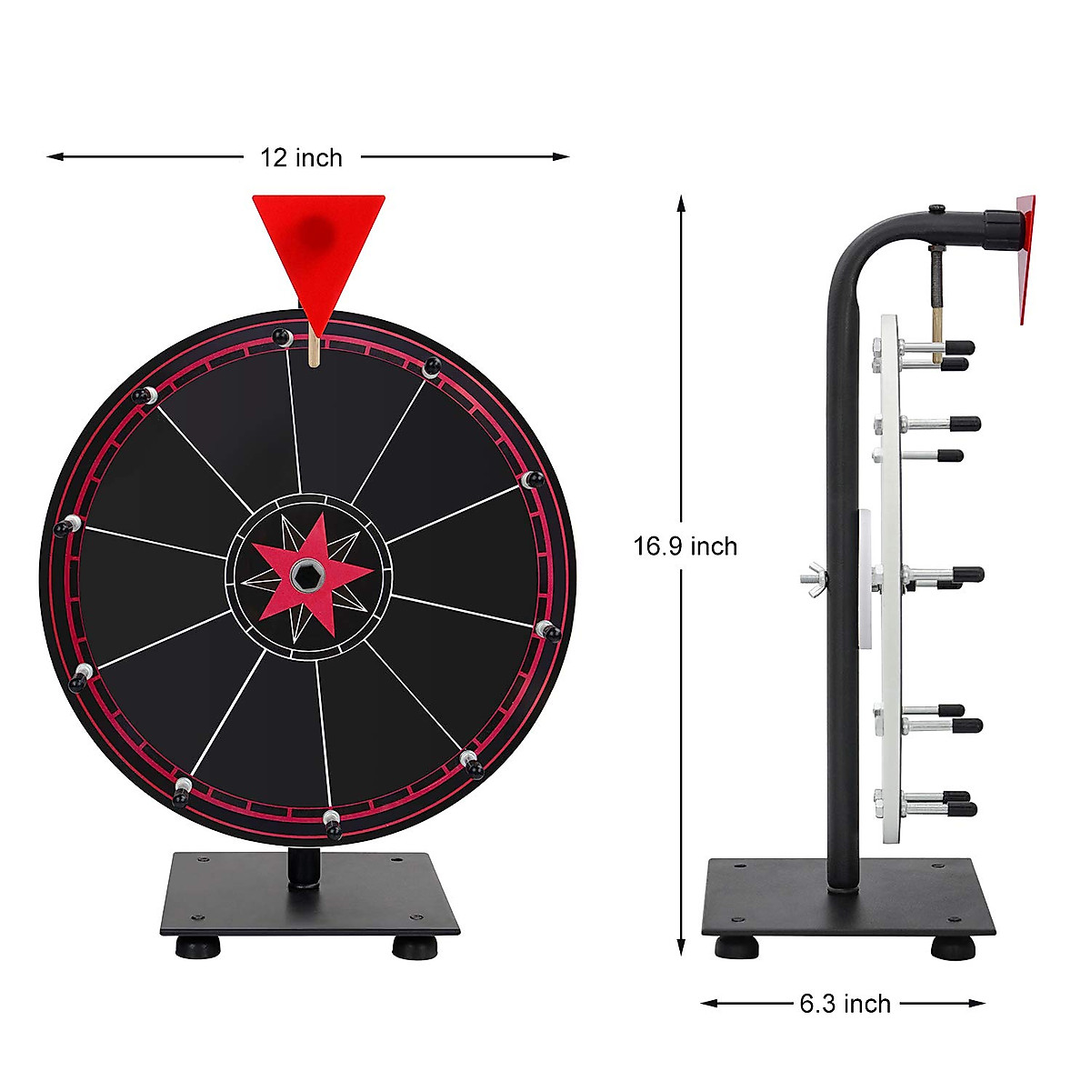 Spinning Wheel for Prizes, 10 Slots Black Prize Wheel with Eraser, 12 Inch Spin Wheel with Stand, Roulette Wheel for Tabletop - Wheel of Fortune Wheel Spinner for Carnival, Game Casino and Trade Show