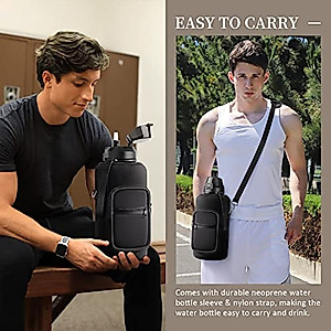 1 Gallon Water Bottle with Sleeve-128 oz BPA Free Large Leakproof Sport Plastic Motivational Water Bottle with Straw & Strap & Insulated Neoprene Holder Carrier Bag-Big Gym Water Jug for Women Men