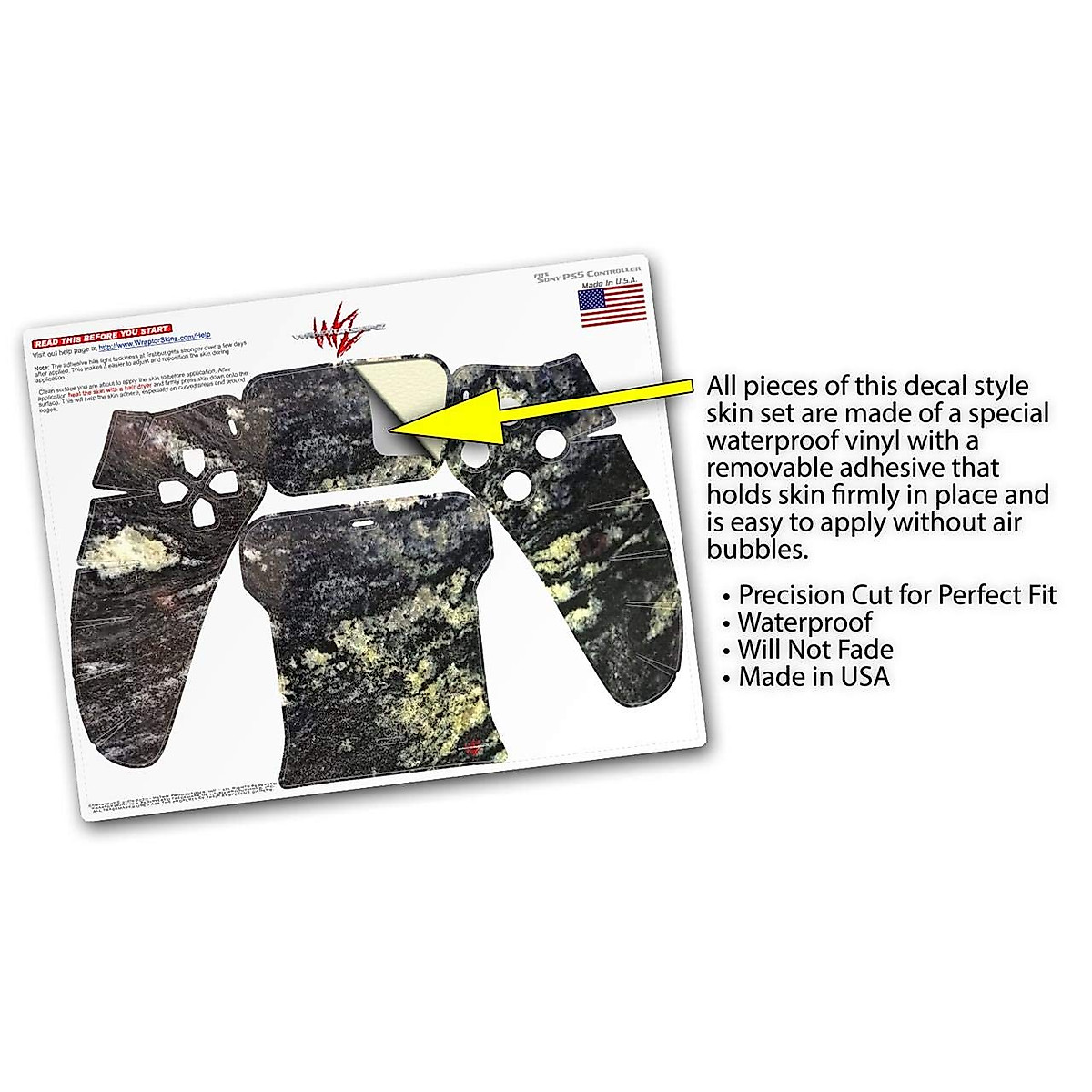 WraptorSkinz Skin Wrap compatible with Sony PS5 DualSense Controller Marble Granite 03 Black (CONTROLLER NOT INCLUDED)