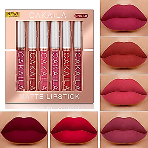 KARNAR 6 Pcs Lipstick Matte Liquid Lipstick Lipgloss Set for Women labiales mate 24 horas originales matte larga duracion 24 Deep Red Original 24 Hours Lipstick Lip Stain Long Lasting Waterproof.