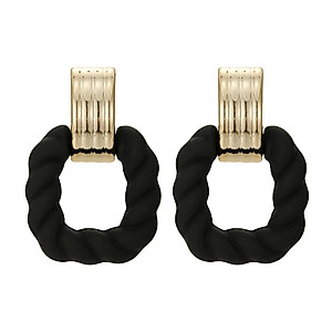 RUOFFETA Rectangle Earrings for Women, Acrylic Square Earrings Twisted Geometric Statement Earrings(Black Gold)