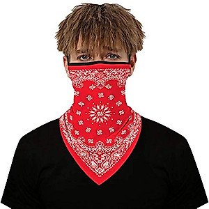 JIBIL Winter Neck Gaiters, Men's Multifunctional Breathable Bandana Headwear Ear Loops Dust Sun Red Balaclava Face Scarf Fits for Running Cycling Hiking Fishing, 1 Piece