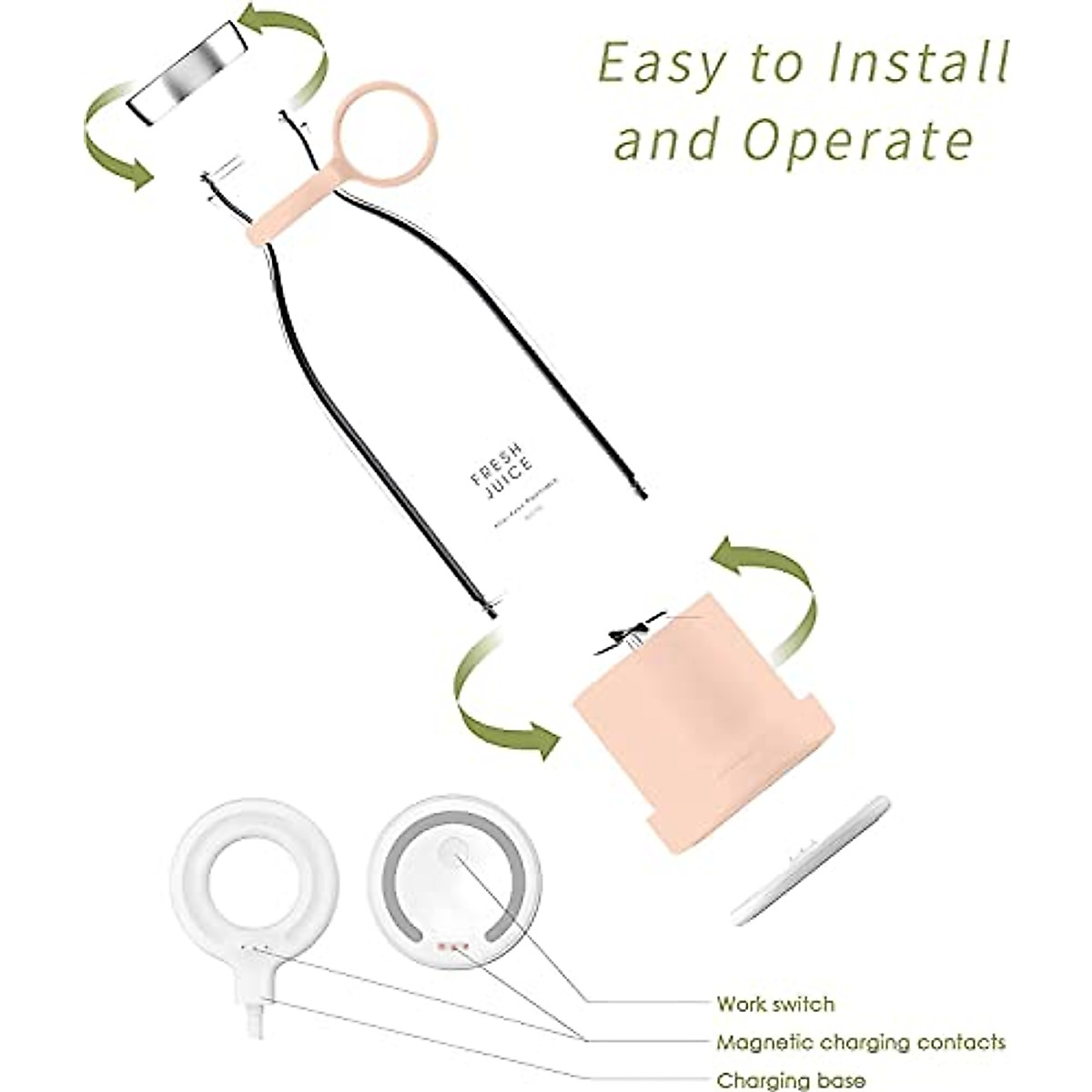 Personal Size Blender, Portable Mini Blender for Fresh Juice, Smoothies, Shakes with Battery Powered USB Blender (Pink)