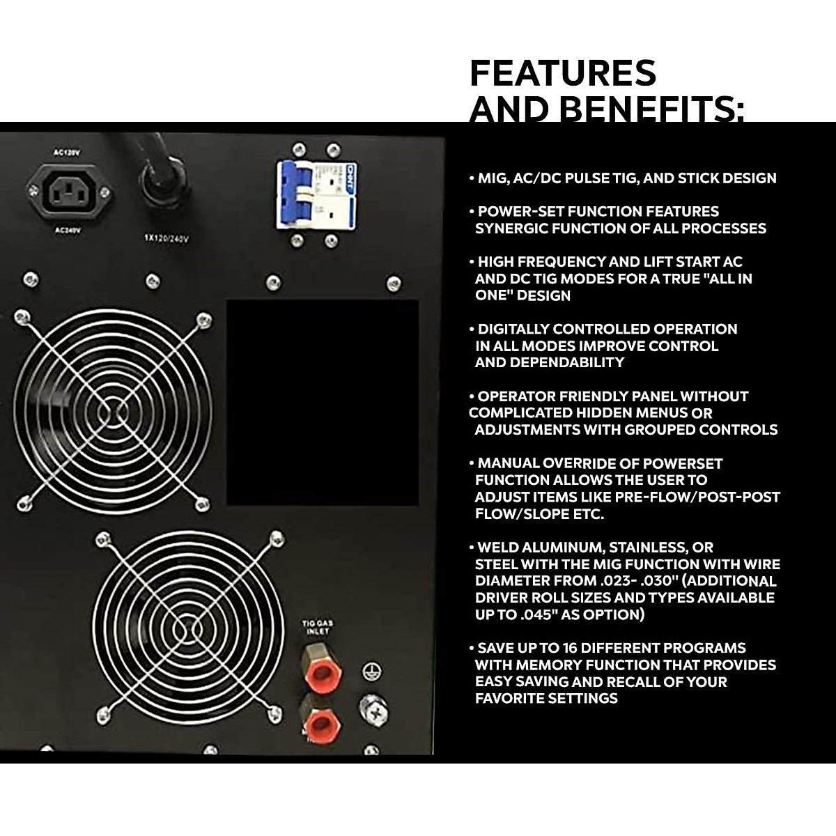 LightningMTS 225 Welder AC/DC TIG with PULSE/MIG/Stick 200 Amp Dual Voltage 110v/220v