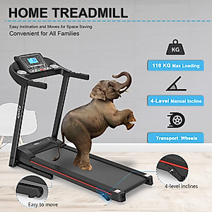 Anwick Foldable Treadmill, 2.5HP Electric Walking Machine, 5'' LCD Screen, 250 LB Capacity, MP3, Steel, Black