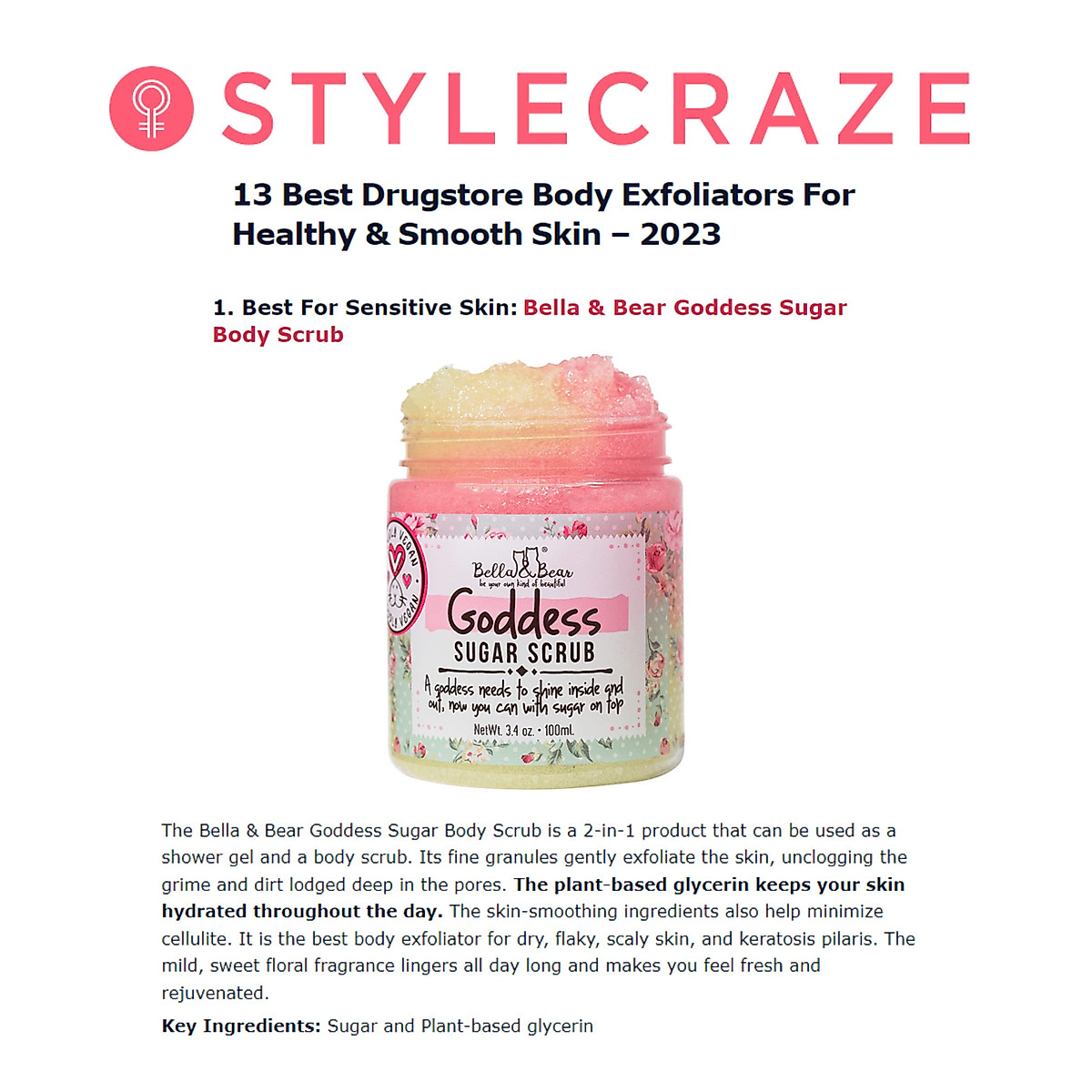 Bella & Bear Goddess Sugar Scrub - Travel Size - Vegan 3.4oz (Travel Size)