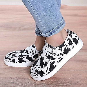 LELEBEAR Cow Print Shoes, Cow Print Shoes for Women, Flat Lace-Up Slip On Women Comfortable Print Sneakers (Cow Print Shoes, 9.5 US)