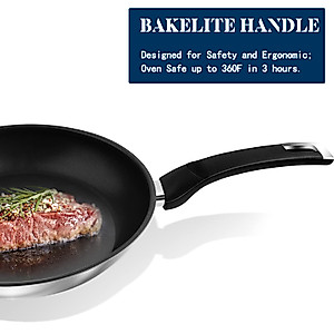 Jitsuryoku Non-Stick Fry Pan 8 Inch, Nonstick Coating Stainless Skillets, 3-Ply Clad Stainless Steel, Induction Classic Frying Pan with Nonstick, Bakelite Handle, Mirror Finish, PFOA Free