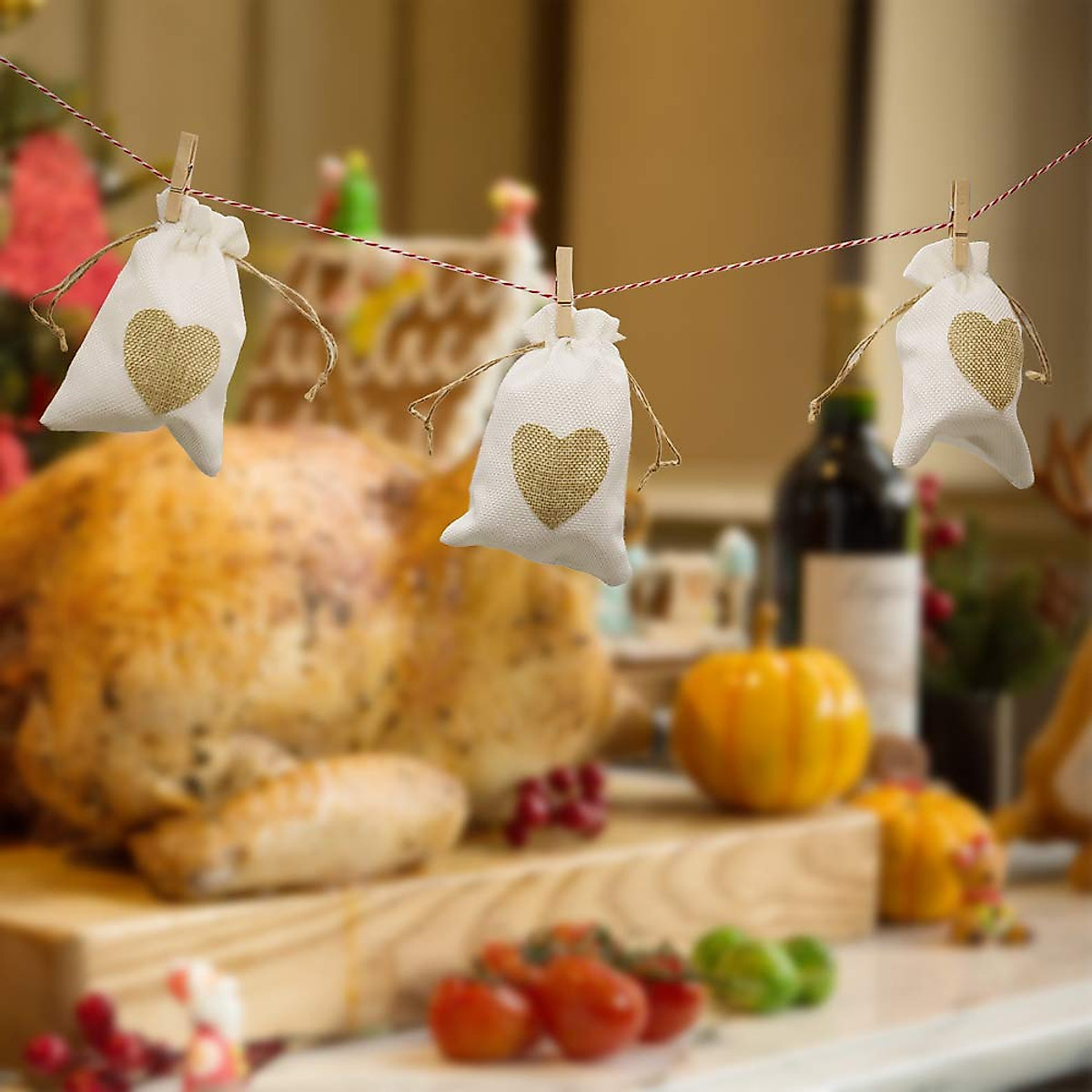 30 Pcs Burlap Gift Bags, 4x6 Inches Jewelry Bags Drawstring with Heart Small Goodie Bags Hessian Jute Pouches for Wedding Party Favors Valentine Baby Shower Christmas (white)