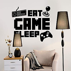 Eat Sleep Game Wall Decal, Video Gamer Boy Wall Sticker, Vinyl Game Décor Wall Stickers Art Design Stickers Wall for Home Playroom Bedroom Game Boys Room(28" L x 18" H)
