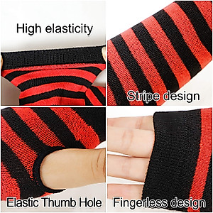 Bellady 3 Pairs Striped Arm Warmers Fingerless Gloves for Women