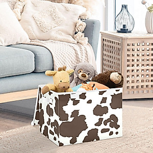 ALAZA Collapsible Large Storage Bin with Lid, Brown Cow Print Foldable Storage Cube Box Organizer Basket with Handles, Clothes Blanket Box for Shelves, Closet, Nursery, Playroom