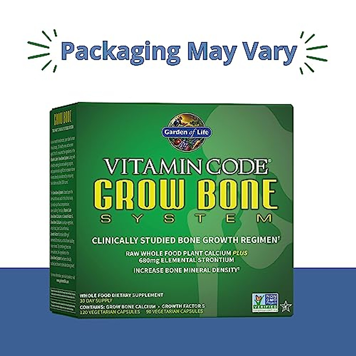 Garden of Life Calcium Supplement - Vitamin Code Grow Bone Made with Whole Foods, Strontium, Magnesium, K2 MK7, Vitamin D3 & C Plus Probiotics for Gut Health, 30 Day Supply