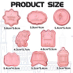 Crethinkaty Eid Mubarak Cookie Cutters-8 Pieces Pressable Eid Mubarak Biscuit Cutters Set-3D Eid Element Cookie Stamps.