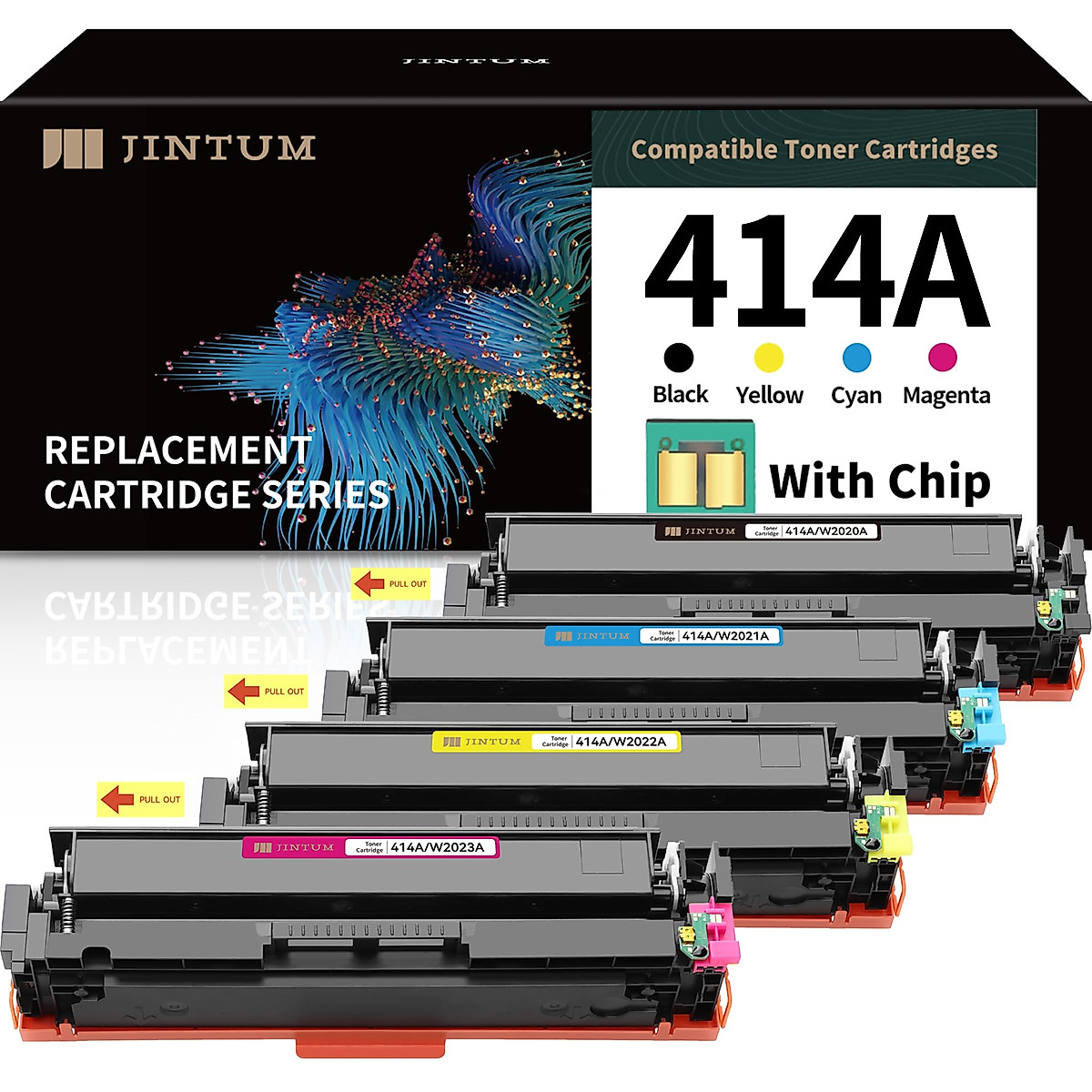 414A Toner Cartridge (with CHIP) Replacement for HP 414A 414X W2020A W2021A W2022A W2023A for HP Color Pro MFP M479FDW M454DW M479FDN M454DN M479DW M480F Printers (Black Cyan Magenta Yellow, 4-Pack)
