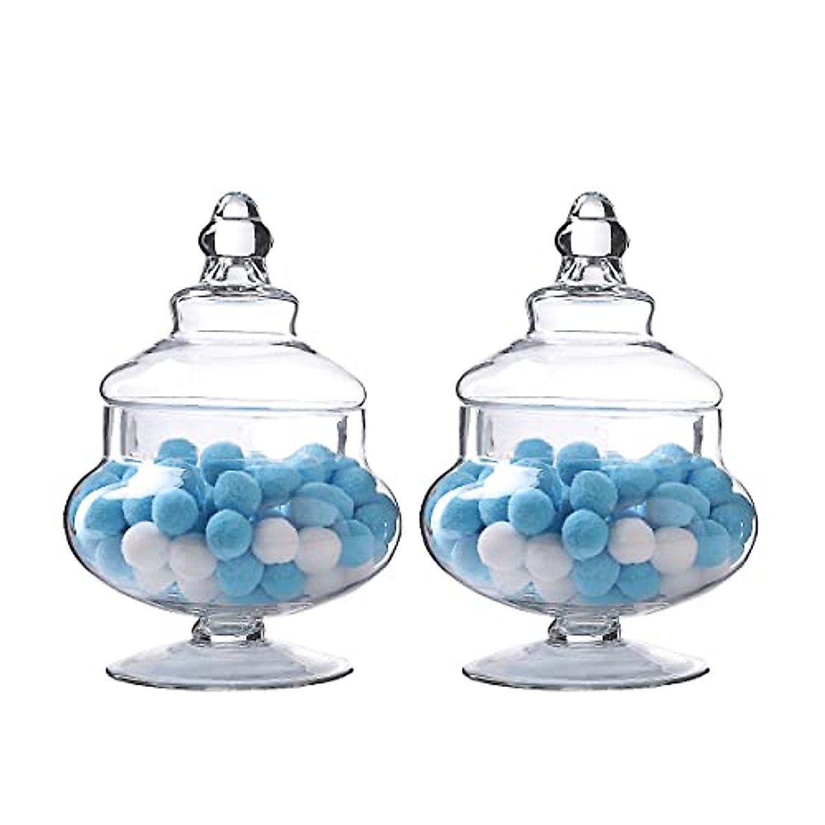 Livejun Glass Apothecary Jars Clear candy Buffet Display Small Elegant Storage Jars Decorative cookies Storage Clear Glass Canisters for Kitchen Wedding Party Set of 2