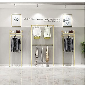 FURVOKIA Creative Wall Mounted 1 Tier Clothes Display Rack,Clothing Retail Store Floor-Standing Garment Rack,Organization Clothing Metal Hanging Rod,Storage Shoes Bags Shelf (24" L, Gold B)