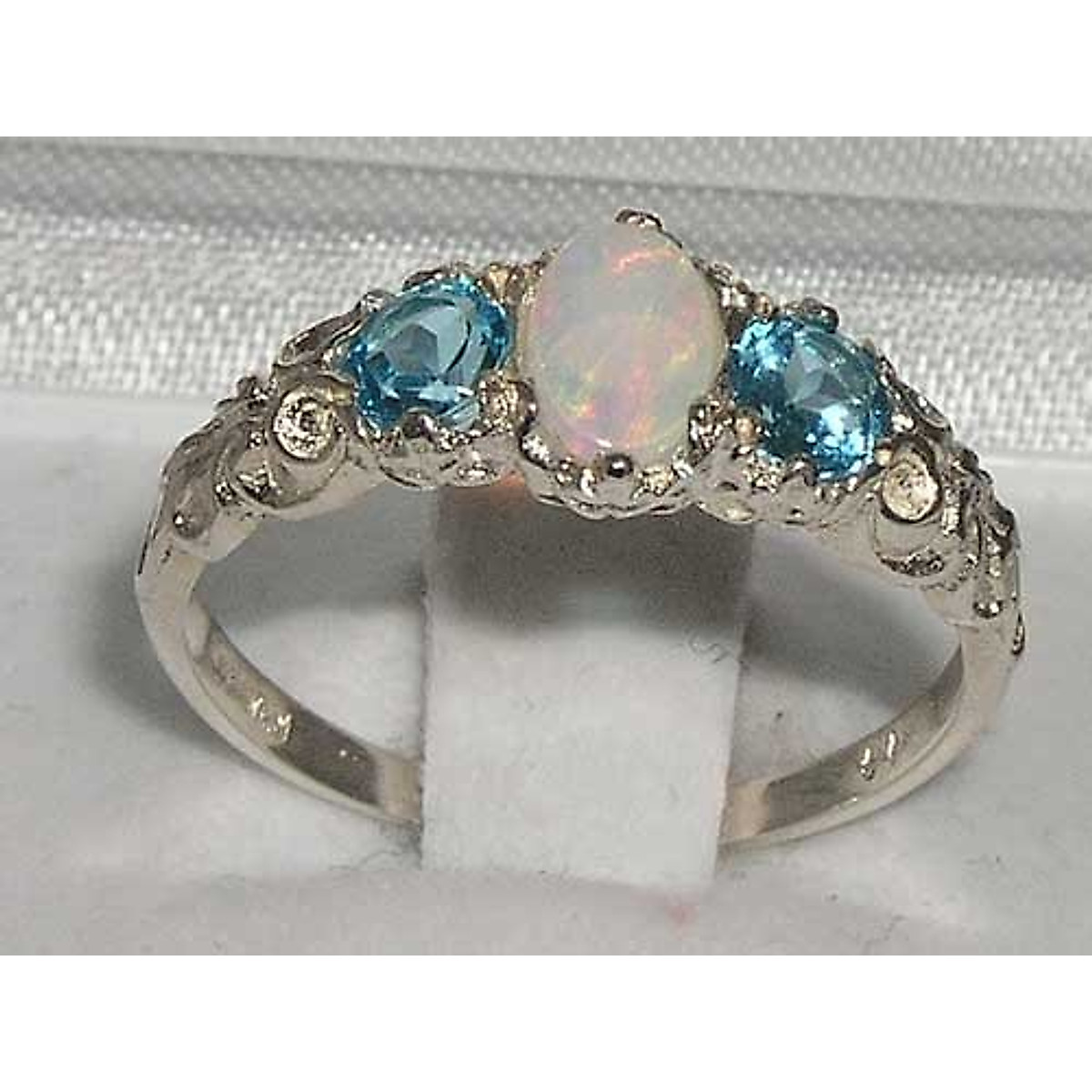 LetsBuyGold 925 Sterling Silver Natural Opal and Blue Topaz Womens Promise Ring - Size 6.5