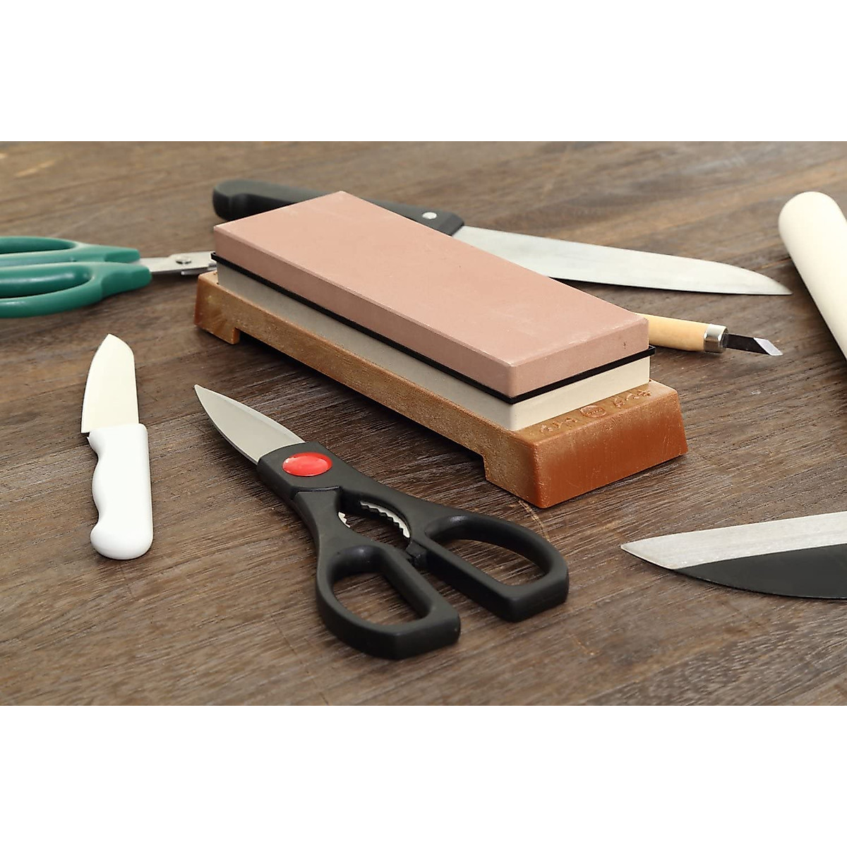 KING Whetstone Starter Set Include 1000/6000 Grit Combination Whetstone made in Japan, Knife Angle Holder, B&B Japan Original Wiping Cloth and Stable Plastic Base
