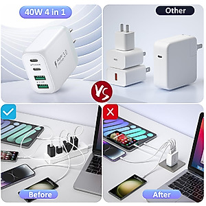 USB C Fast Charger for iPhone 15/15 Pro Max Fast Charging, 2 Pack 40W 4-Port USB C Charger Block Power Adapter with 6ft USB C Cable for iPhone 15 Pro Max/15Pro/15/15Plus,iPad Pro/Air,AirPods,Samsung