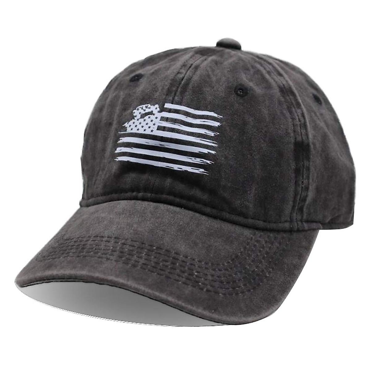 HHNLB Funny Offroad Car American Flag Hat, Adjustable Washed Distressed Mountains Adventure USA Baseball Cap for Men Women (Black 02, one Size)