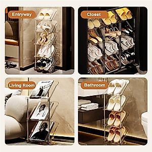 GIUNJOE Vertical Clear Shoe Rack Organizers 6 Tiers Small Narrow Space Saver Shoe Rack Slanted Slim Shoe Shelf 45 Degree Shoe Stand Holder Storage for Closet Cabinet Enteryway Zapatera para Closet