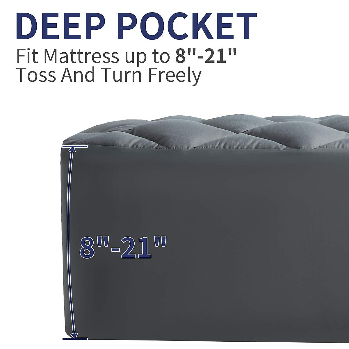 King Mattress Pad Cover Cooling Mattress Topper Pillow Top Breathable Mattress Toppers Quilted Fitted (8-21 Inch Fitted Deep Pocket,Grey)