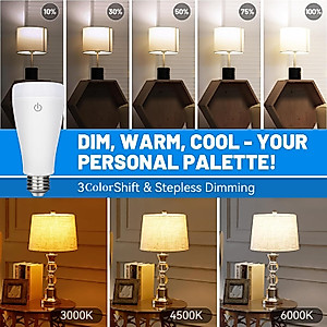 LUXKAZSAZZI DualGlow Rechargeable Light Bulbs with Remote, Lamp Socket + USB Rechargeable Battery Light Bulb,Up to 50 Hours, 3 Color Temperatures and Dimmable Battery Operated Light Bulb, 2 Pack