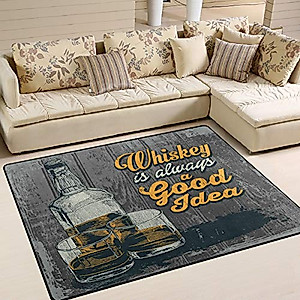 ALAZA Whiskey Always Good Idea with in Two Glasses and Bottle Quotes Vintage Area Rug Rugs for Living Room Bedroom 5'3"x4'