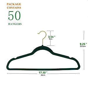 SYNHOZZ Velvet Hangers ，Green Non-Slip Suit Felt Hangers,Ultra Thin Space Saving 360 Degree Gold Hook Clothes Hangers Huggable Hangers Velvet for Suits,Coats,Jackets,Pants,Dress (50 Pack, Green