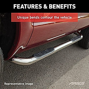 ARIES 204045-2 3-Inch Round Polished Stainless Steel Nerf Bars, No-Drill, Select Chevrolet Silverado, GMC Sierra 1500, 2500, 3500 HD