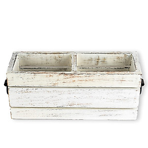 GoCraft 2 Compartment Flatware Caddy with Metal Handles, Cutlery Holder, Multipurpose Desk Organizer for Office Supplies, Remote Controllers, Makeup Brushes, Vanity, Nightstand | Rustic White Finish