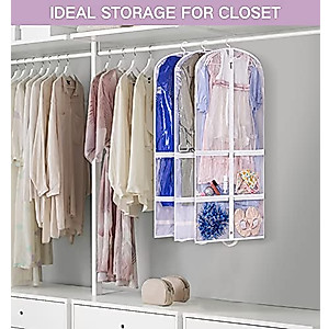 SLEEPING LAMB Clear Garment Bag for Dance Costume Kids 50 Inch Hanging Clothes Cover for Closet Storage With 4 Large Zipper Pockets for Ballet, Theatre, Competitions, 3 Packs, White