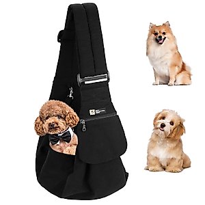 Upgraded Hands-Free Dog Sling Carrier - Reversible, Adjustable, with Pocket, Puppy Sling, Suitable for Dogs up to 15LB, Great for Travel and Daily Outings