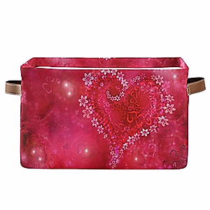 senya Valentine's Day Basket with Handles, Valentine's Day Love Heart Foldable Fabric Collapsible Storage Bins Organizer Bag for Storage Clothes
