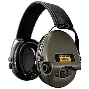 Sordin Supreme Pro-X Ear Defenders for Hunting & Shooting - Active & Electronic - Leather Band & Foam Kits - Green Ear Muffs