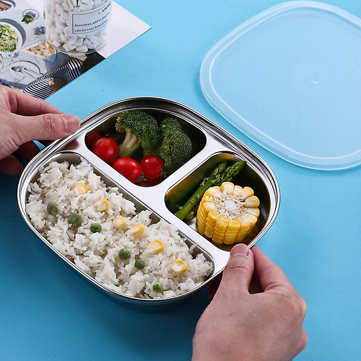2 Pack Stainless Steel Divided Plate Small Child Plate with 3-Compartment, Portion Control Serving Platter, Mess Food Sectioned Tray for Dinner, Lunch, Cafeteria, Kids 6 inches
