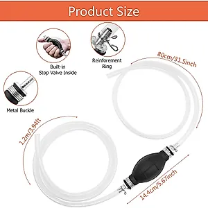 Abnaok Gasoline Siphone Hose, Gas Oil Water Fuel Transfer Siphon Pump, Portable Widely Use Hand Fuel Pump, Fuel Transfer Pump with 2 Durable PVC Hoses