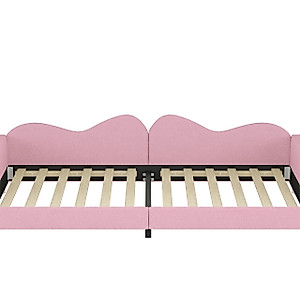 HRVEOCEI Sherpa Upholstered Daybed, Twin Size Day Bed Frame for Kids Girls Boys,Low Profile, Soft Armrest, Cloud-Shaped Backrest (Pink, Twin)