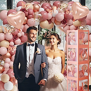 132pcs Rose Gold Baby Shower Decorations with Girl Baby Boxes, Boho Blush Pink Tan Butterfly Balloon Arch Kit Baby Box with Letters for Women Birthday Bridal Wedding Tea Party Valentine’s Day