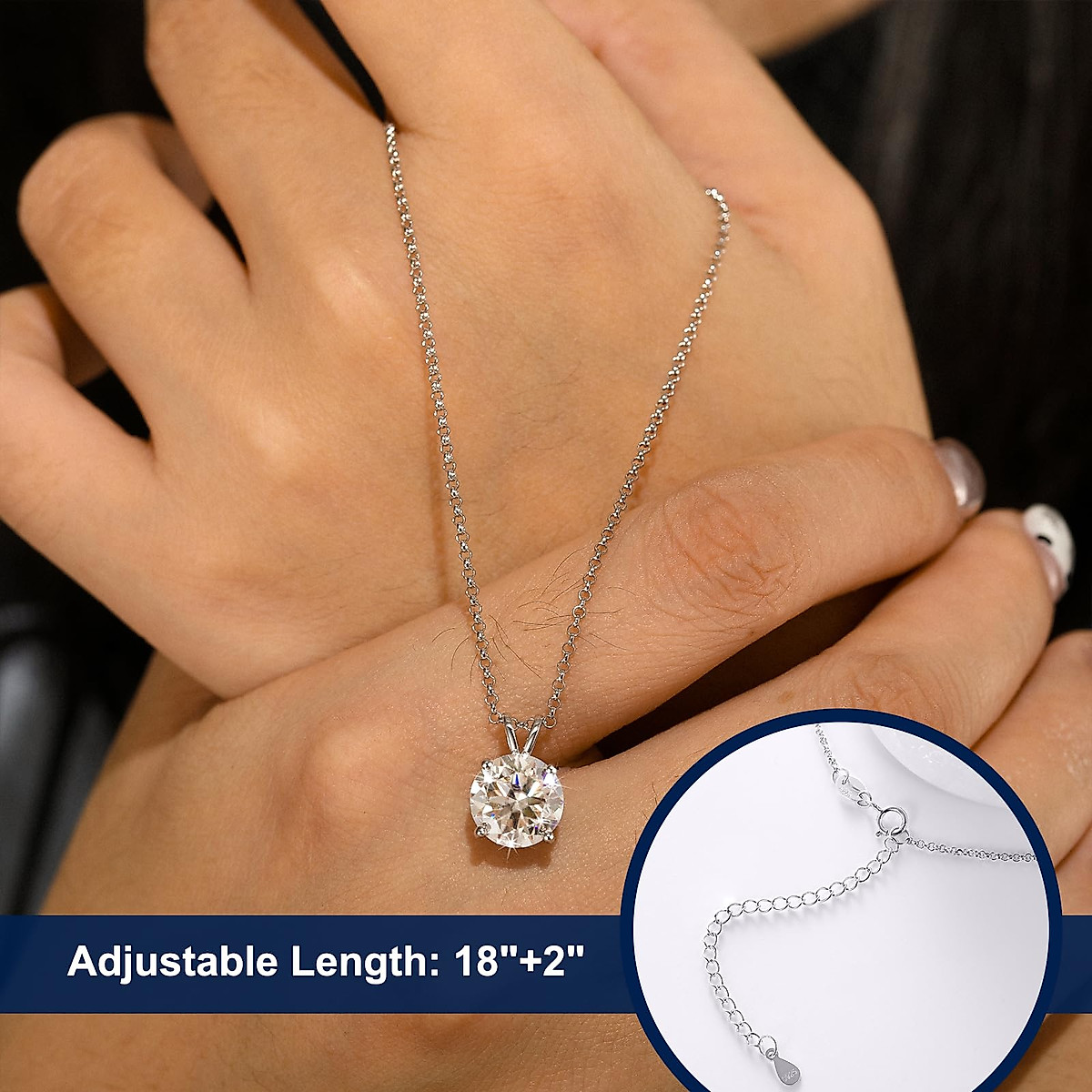 Moissanite Necklace for Women, Brass, Moissanite
