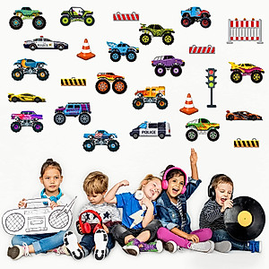 2 Sheet Trucks Wall Decal Transports Peel and Stick Wall Sticker for Boys Children's Room Nursery Bedroom Classroom