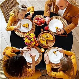 LUSHVIDA Round Waterproof Table Cover Tablecloth Vinyl Fitted Elastic Edged Plastic Table Cover Fits Tables up to 45"-56" R Black