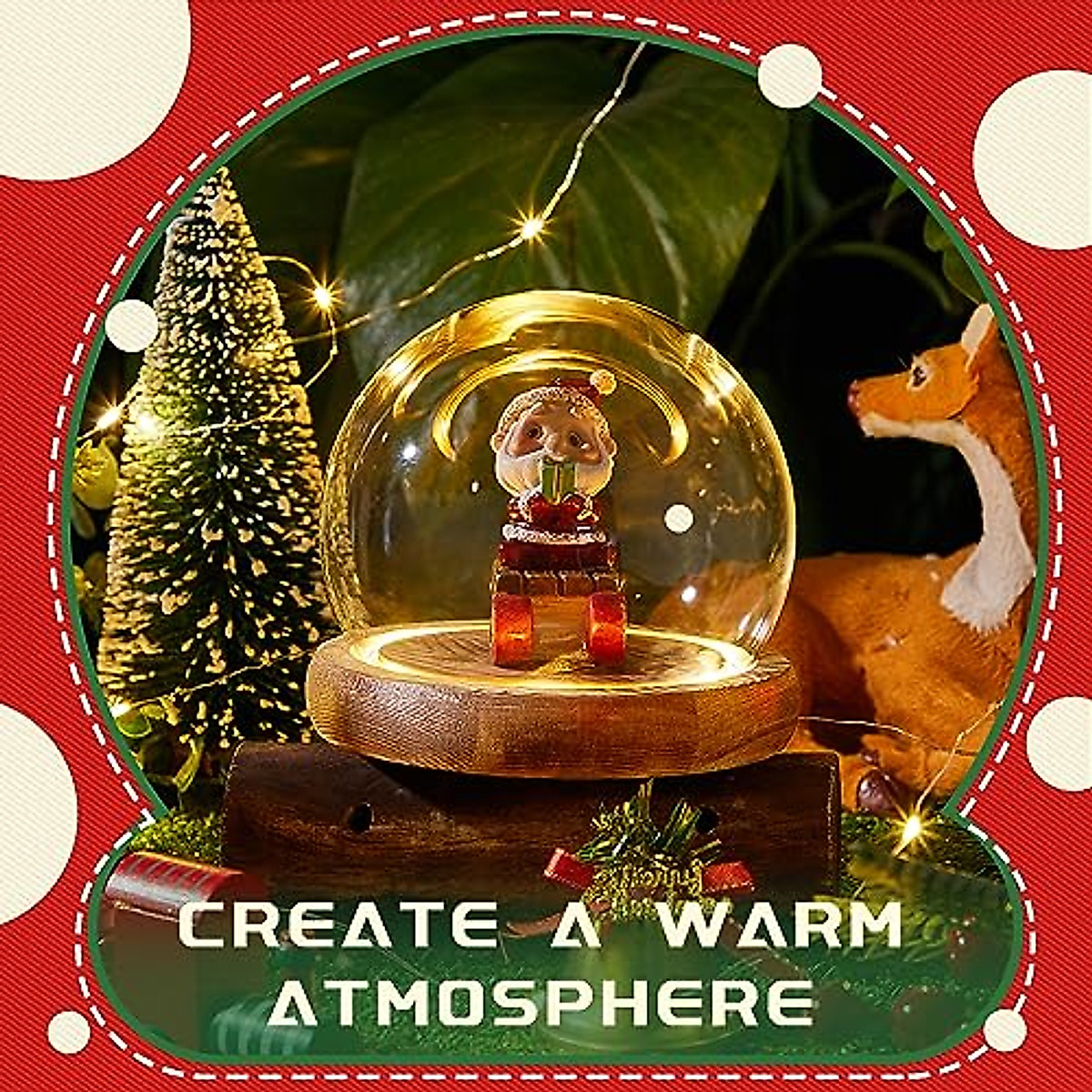 Funtery 4 Pcs 3.54 x 5 in Christmas DIY Clear Glass Dome Keepsake Globe Display Case with Light Wood Base Decorative Snow Globe Kit Plant Terrarium Decor for Women Craft Tabletop Gift (Classic Style)