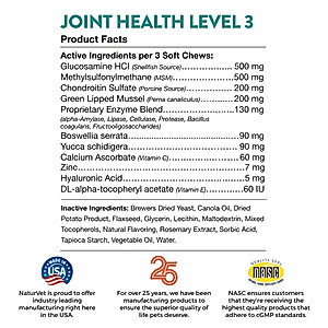 NaturVet Joint Health Level 3 Dog Soft Chew, 15.2 oz., Count of 180, 180 CT