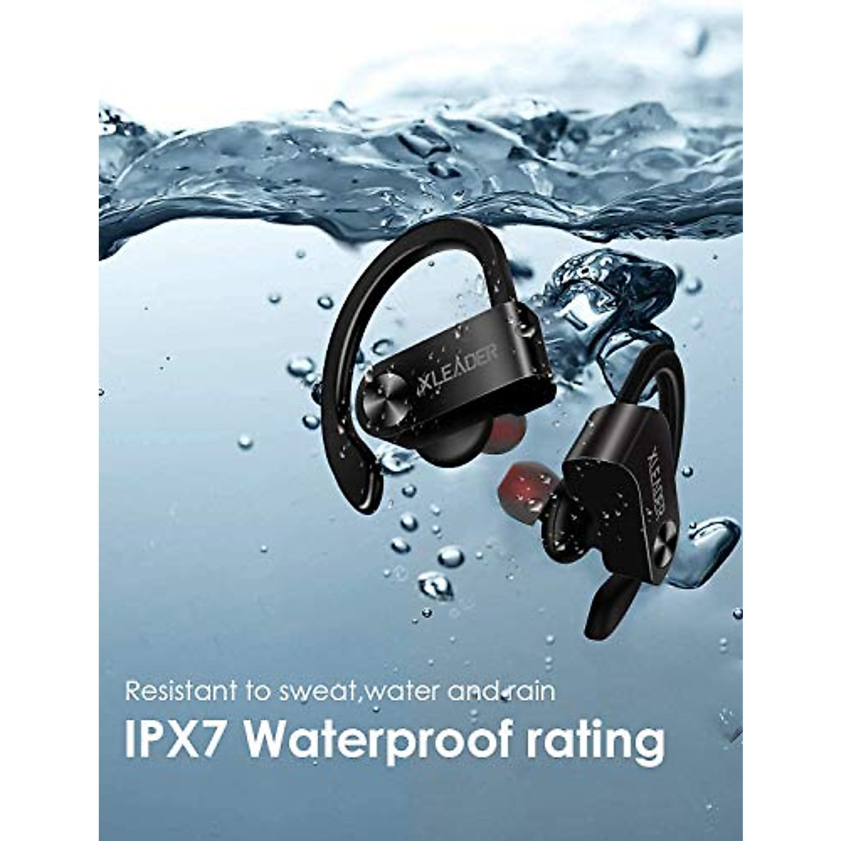 XLEADER Sports Wireless Headphones Sport3 Pro LED Display Bluetooth Sport Earbuds with Charging Case 6 Pairs Ear Tips Mic USB-C 48H Playtime IPX7 Waterproof Earphones for Running Workout Fitness Gym