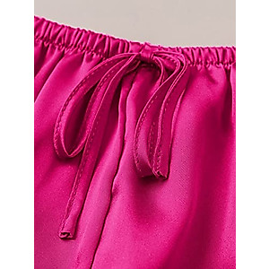 SOLY HUX Women's Sexy Silk Satin Ruffled Pajamas Sets Cami Shorts Sets Sleepwear HotPink S